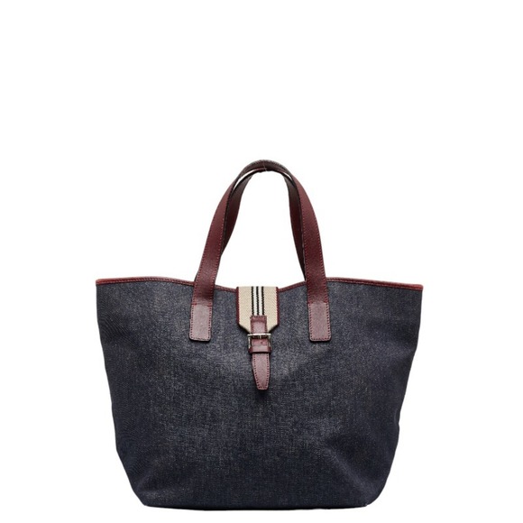 Burberry | Bags | Burberry Tote Bag Indigo Blue Wine Red Leather Womens ...
